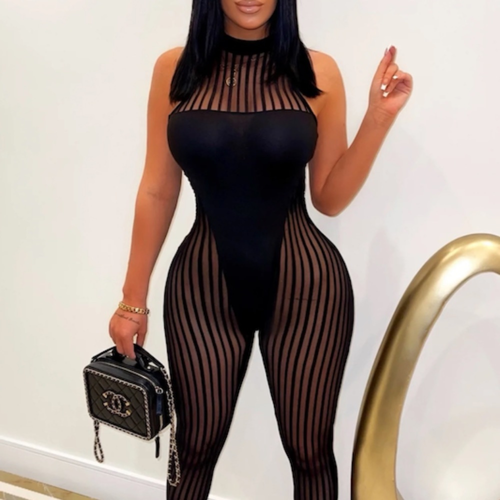 Black Sexy Mesh Jumpsuit - Gem
